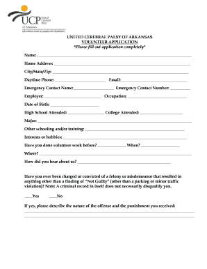 Fillable Online ucpcark ucplabs UCP Volunteer Application PDF - UCP of ...