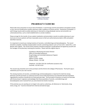 Fillable Online bcpharmacists Pharmacy Closure bApplicationb - College ...