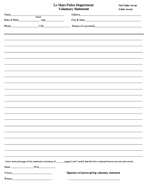 Fillable Online Le Mars Police Department Voluntary Statement Fax Email ...