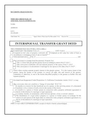 Fillable Online Interspousal transfer grant deed - Chicago Title Los Angeles County Fax Email ...