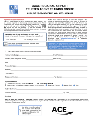 Fillable Online events aaae is pleased to offer the Airport Certified ...