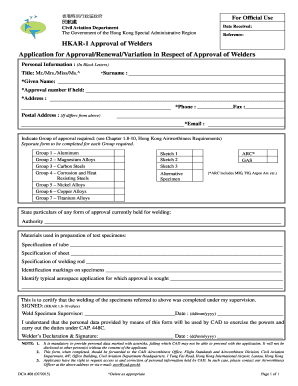 Fillable Online HKAR-1 Approval of Welders Application for Approval ...