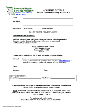 Fillable Online ACCOUNTS PAYABLE DIRECT DEPOSIT REQUEST FORM Fax Email ...