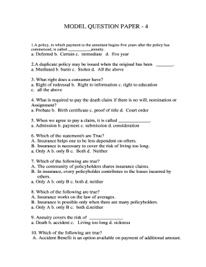 Fillable Online Model Question Papers of LIC Agents Exam with answers ...
