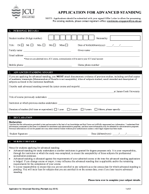 Fillable Online BAPPLICATIONb FOR ADVANCED STANDING - JCU Fax Email Print - pdfFiller