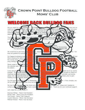 Fillable Online Crown Point Bulldog Football Moms' Club - Crown Point ...