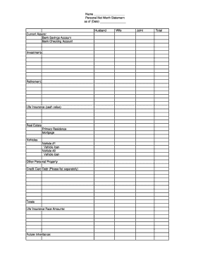 Fillable Online Personal Net Worth Statement PDF Fax Email Print ...