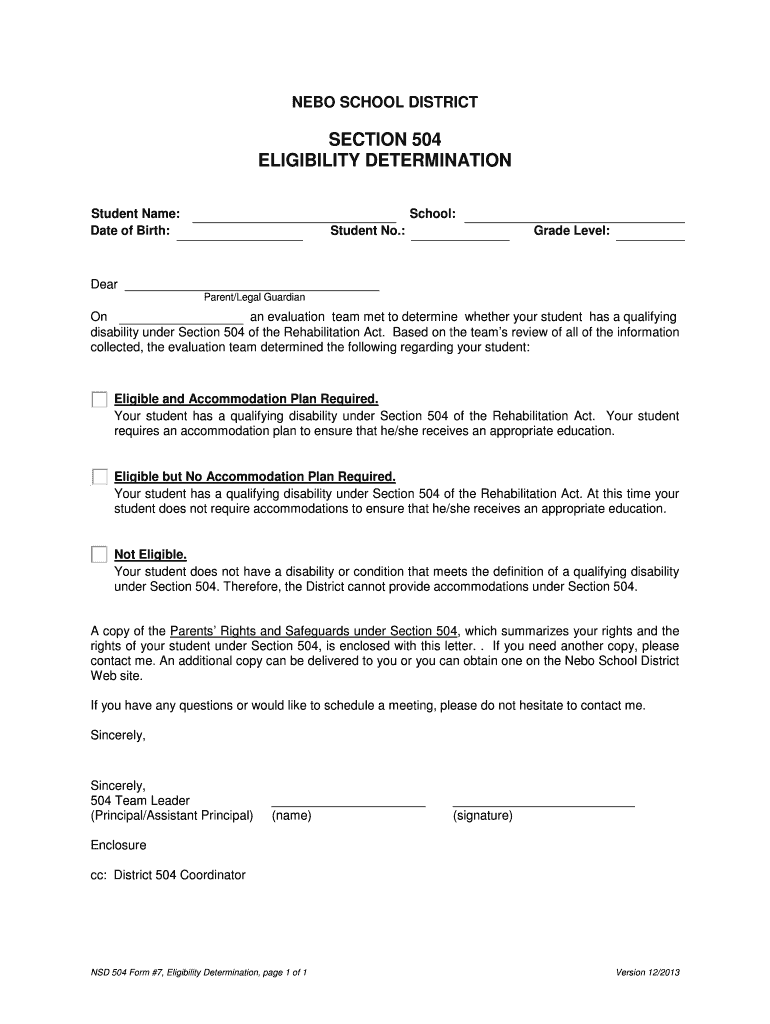 Fillable Online nebo SECTION 504 ELIGIBILITY DETERMINATION - Nebo School District Fax Email ...