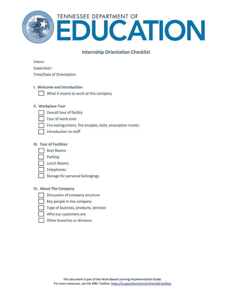 Fillable Online tn Internship Orientation Checklist Fax Email Print ...