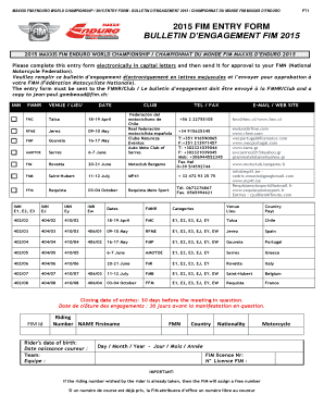 Fillable Online 2015 FIM ENTRY FORM BULLETIN DENGAGEMENT FIM 2015 Fax ...