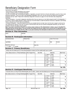 Fillable Online Beneficiary Designation Form - benxcocom Fax Email ...