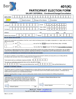 Fillable Online 401K Election - benxcocom Fax Email Print - pdfFiller