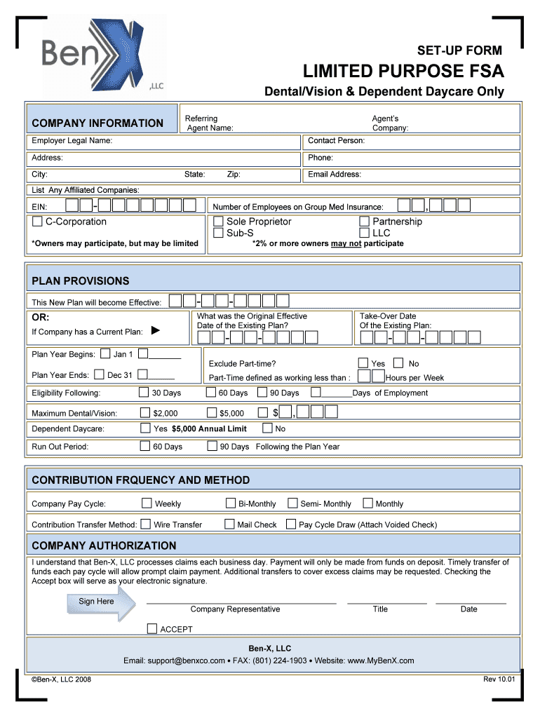 Fillable Online Limited Purpose FSA Setup Form - benxcocom Fax Email ...