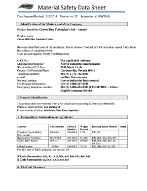 Fillable Online TOOL MAKER'S INK - Blue - MSDS/SDS. MSDS/SDS for TOOL ...