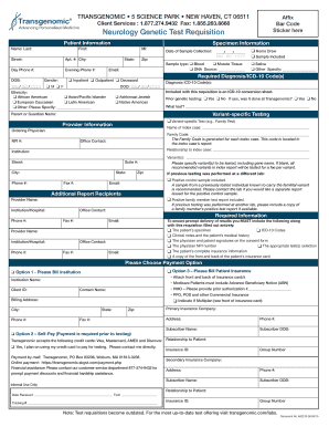 Fillable Online Neurology genetic Test requisition - Transgenomic Fax ...