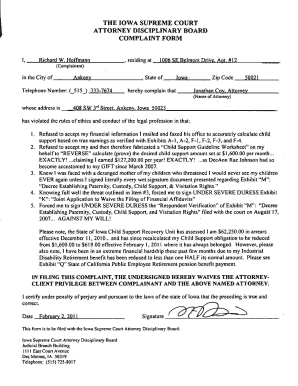 Fillable Online The iowa supreme court attorney disciplinary board ...