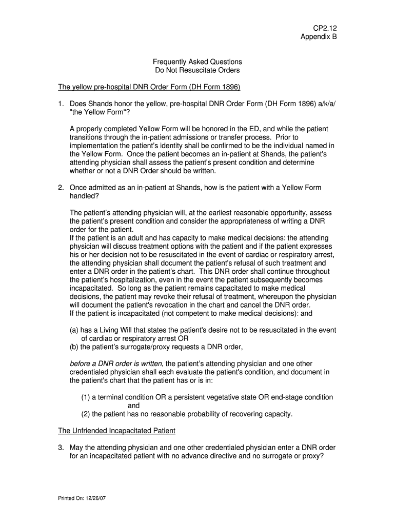 Fillable Online hscj ufl The yellow pre-hospital DNR Order Form (DH ...