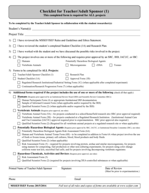 Fillable Online Checklist for Teacher/Adult Sponsor (1) This completed ...