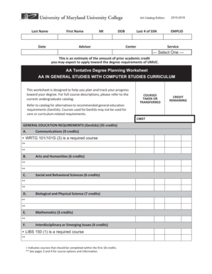 Fillable Online europe umuc MyCAA Planning Sheet AA Master 2015-2016 ...