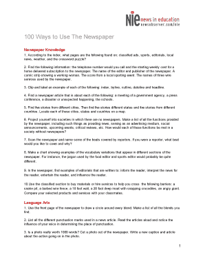 Fillable Online 100 Ways to Use The Newspaper Fax Email Print - pdfFiller