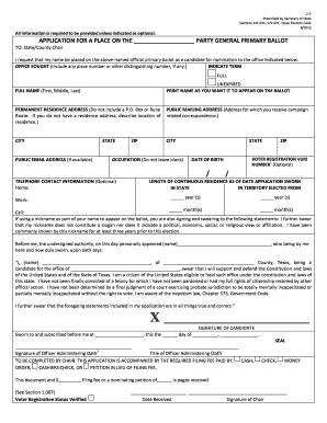 Fillable Online sos texas APPLICATION FOR A PLACE ON THE PARTY GENERAL PRIMARY BALLOT Fax Email ...