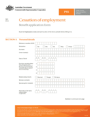 Fillable Online pss gov Cessation of employment Cessation of employment ...