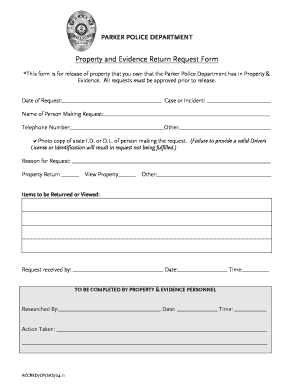 Fillable Online parkeronline Property and Evidence Return Request Form ...