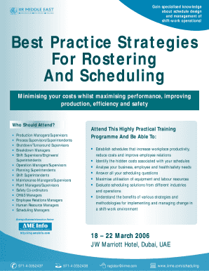 Fillable Online Best Practice Strategies For Rostering And Scheduling - Shiftwork ... Fax Email ...