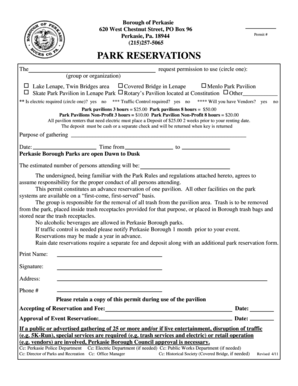 Fillable Online perkasieborough Park Reservation Form - Borough of ...