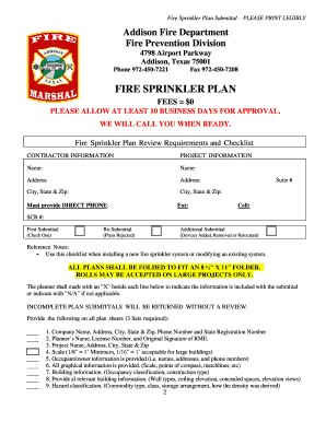 Fillable Online Fire sprinkler plan submittal - Addison Texas Fax Email Print - pdfFiller