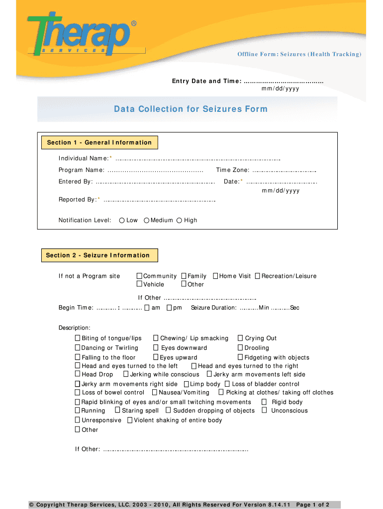 Fillable Online Offline Form: Seizures (Health Tracking) Fax Email ...
