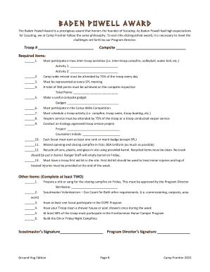 Fillable Online psrweb Baden Powell Award Page B - Camp Frontier ...