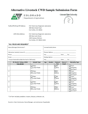 Fillable Online colorado Alternative Livestock CWD Sample Submission Form Fax Email Print ...