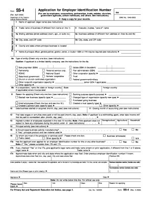 Fillable Online irs Form SS-4 Rev April 2000 Application for Employer Identification Number Fax ...