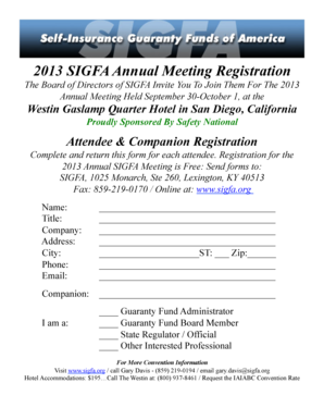 Fillable Online sigfa 2013 SIGFA Annual Meeting Registration - sigfa ...