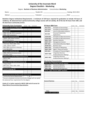 Fillable Online uiwtx Degree check list - University of the Incarnate ...