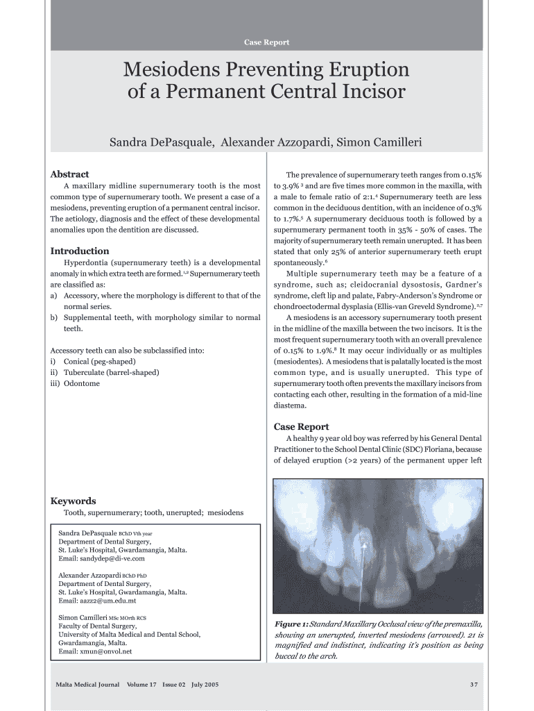 Fillable Online Mesiodens Preventing Eruption Fax Email Print - pdfFiller