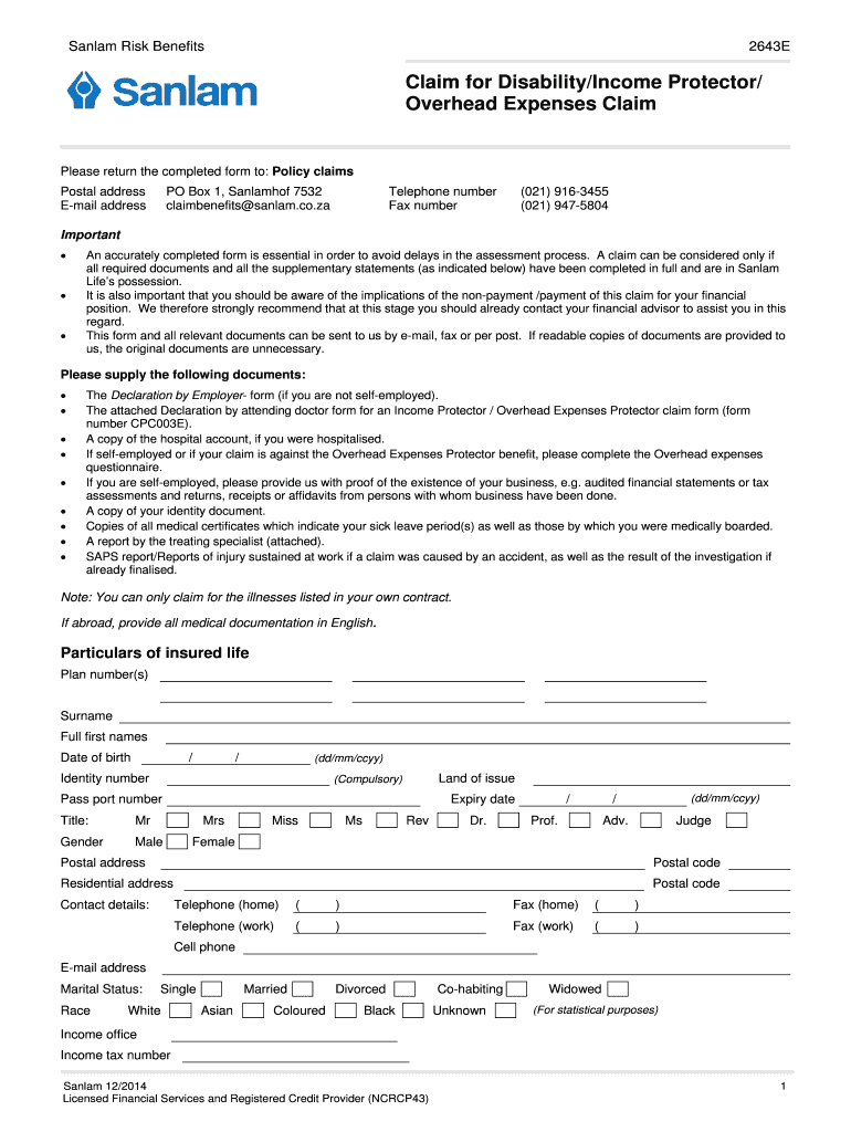 Fillable Online sanlam co Sanlam Risk Benefits Fax Email Print - pdfFiller