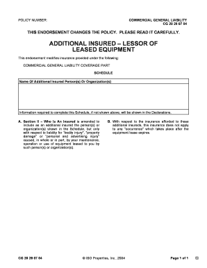 Fillable Online Additional insured lessor of leased equipment ...