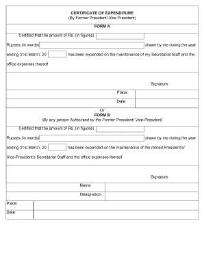 Fillable Online Form of certificate of expenditure by former President ...