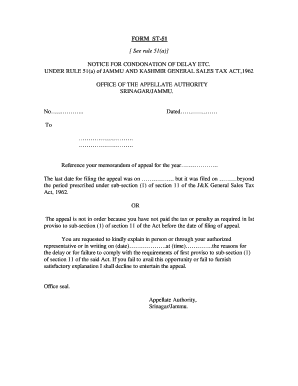 Fillable Online FORM ST-51 See rule 51a NOTICE FOR CONDONATION OF Fax ...