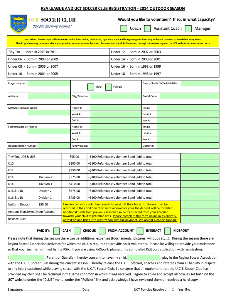 Fillable Online uctsoccer RSA LEAGUE AND UCT SOCCER CLUB REGISTRATION ...