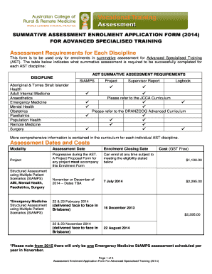 Fillable Online acrrm org Assessment Requirements for Each Discipline ...