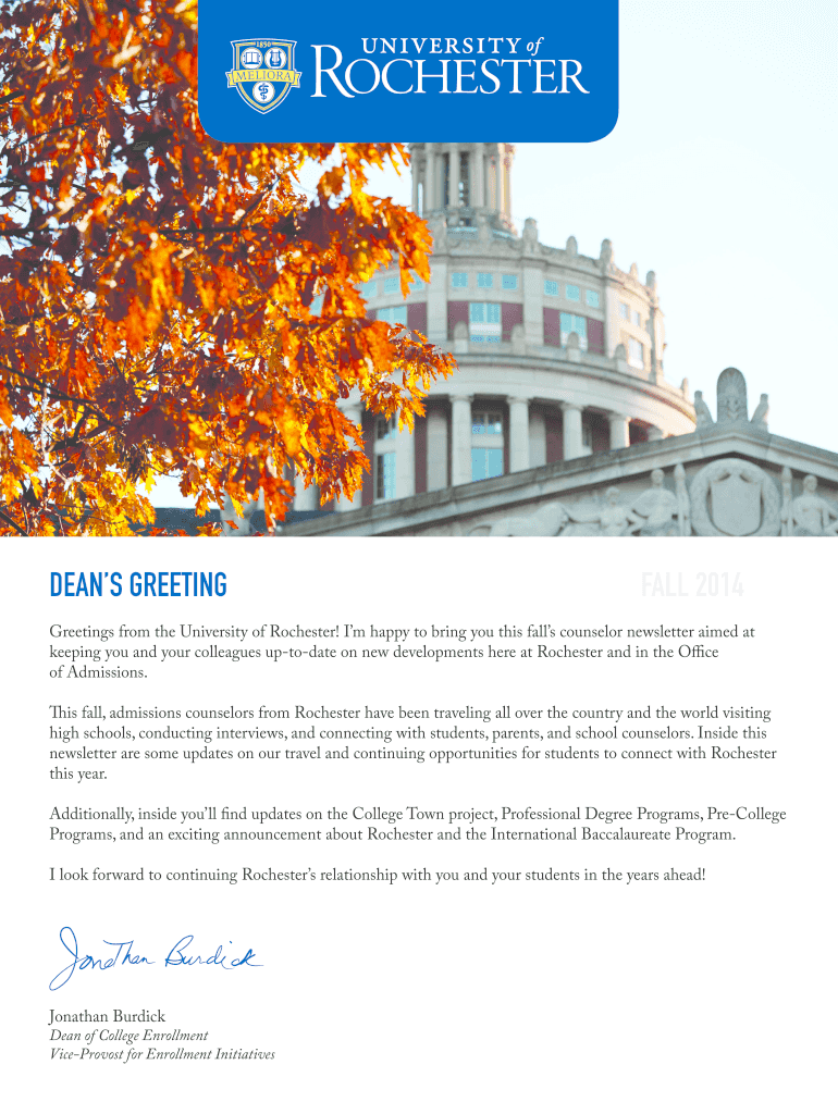 Fillable Online Greetings from the University of Rochester Fax Email ...