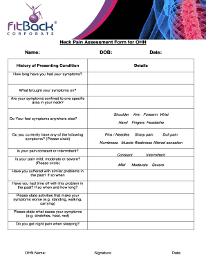 Fillable Online southwestohngroup co Neck Pain assessment form final2 ...