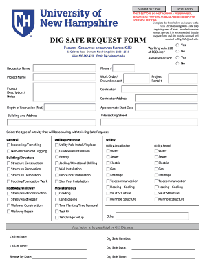 Fillable Online unh DIG SAFE REQUEST FORM Fax Email Print - pdfFiller