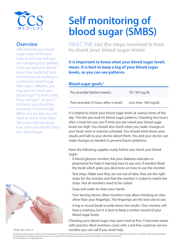 Fillable Online Self monitoring of blood sugar (SMBS) - CCS Medical Fax ...