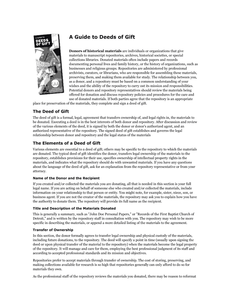 Fillable Online A Guide to Deeds of Gift Fax Email Print - pdfFiller
