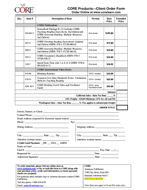 Fillable Online Product order form - Core Fax Email Print - pdfFiller