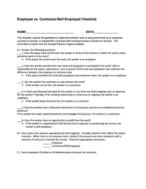 Fillable Online Employee vs ContractorSelf-Employed Checklist ...